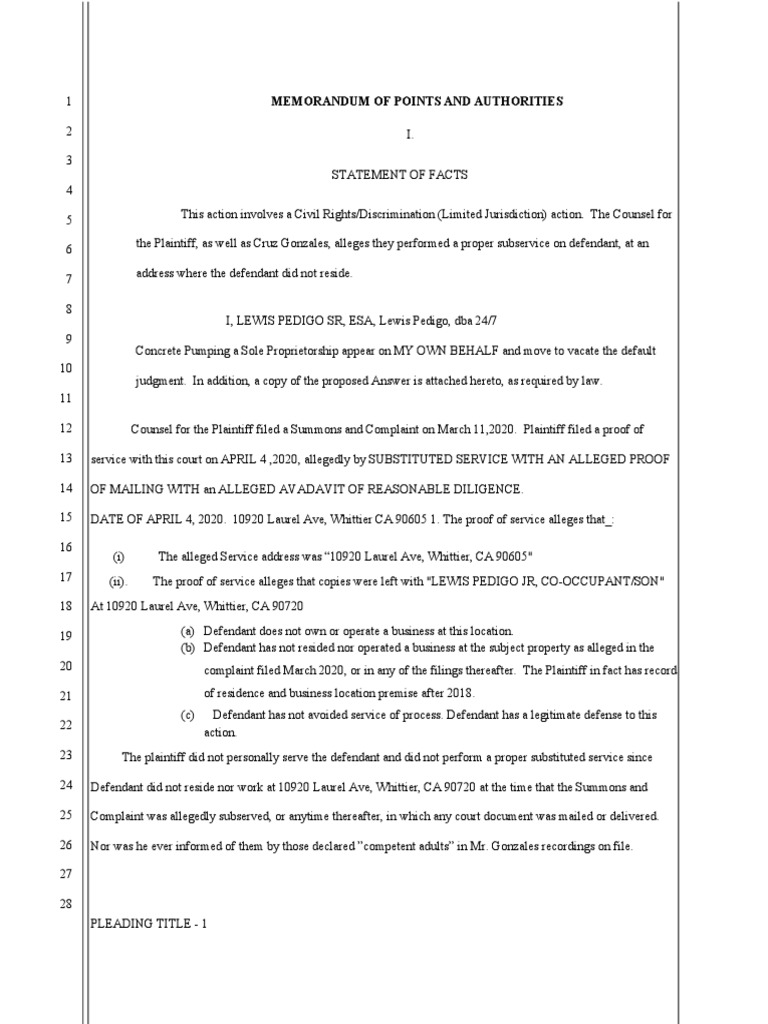 Memorandum of Points and Authorities | PDF | Law