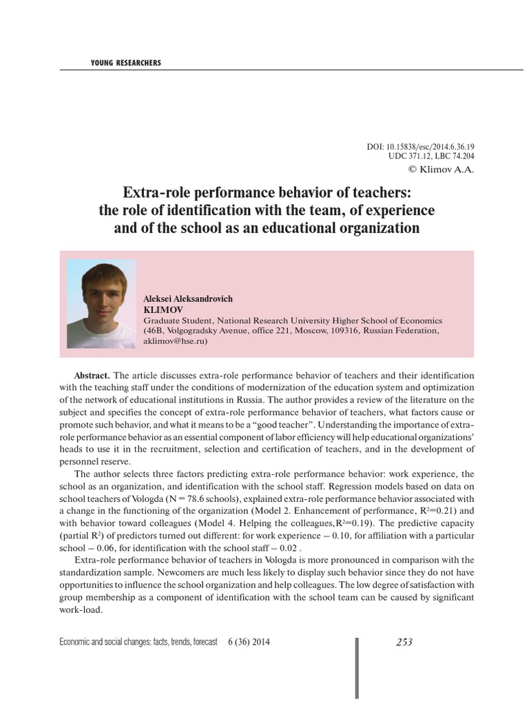 Extra-Role Performance Behavior of Teachers | PDF | Linear Regression ...