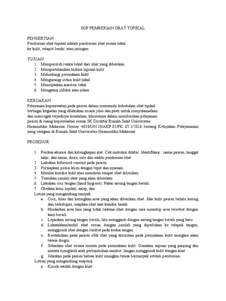 Sop Pemberian Obat Topikal | PDF