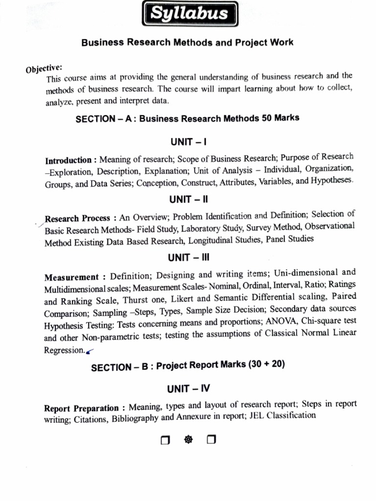 Business Research Methods and Project Work Syllabus | PDF | Statistical ...