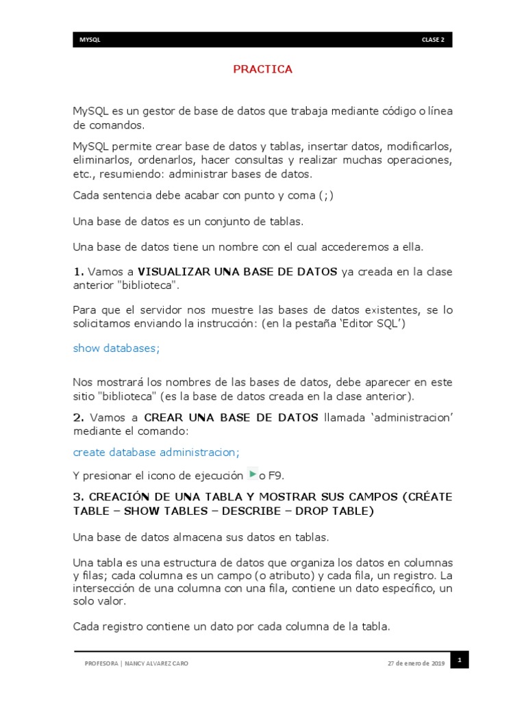 MySQL Clase 2 Practica | PDF | SQL | Bases de datos