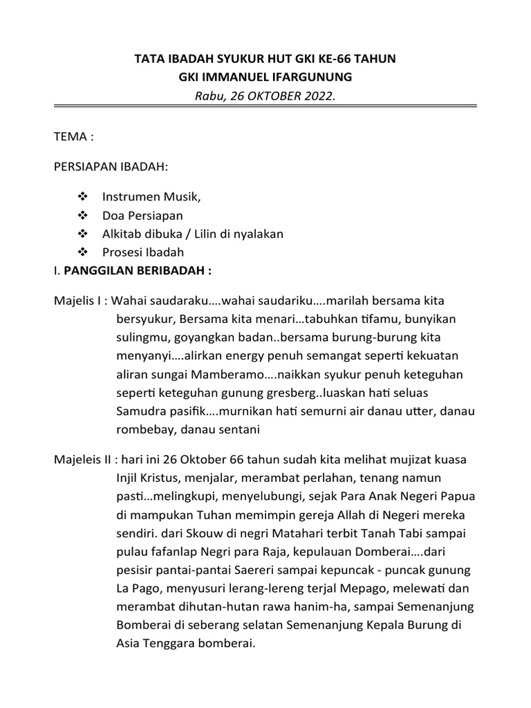TATA IBADAH HUT GKI TAHUN 2022 Imanuel Ifargunung | PDF