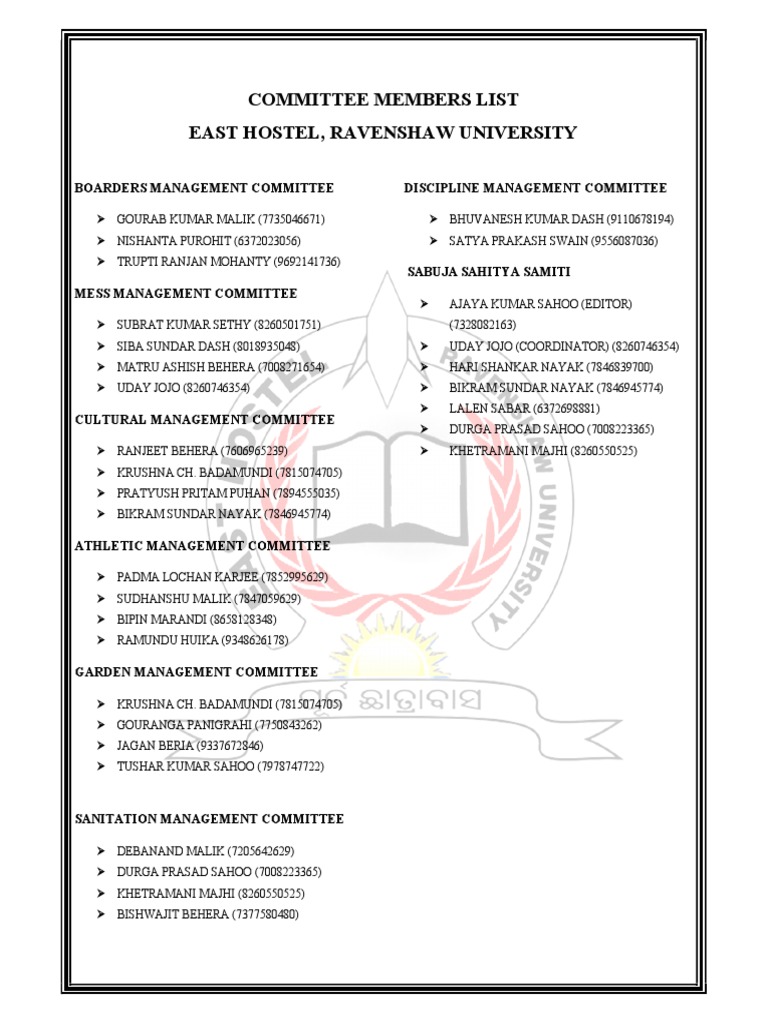 East Hostel Committee Members List | PDF