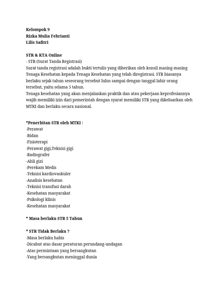 Kelompok 9 STR DAN KTA Online | PDF