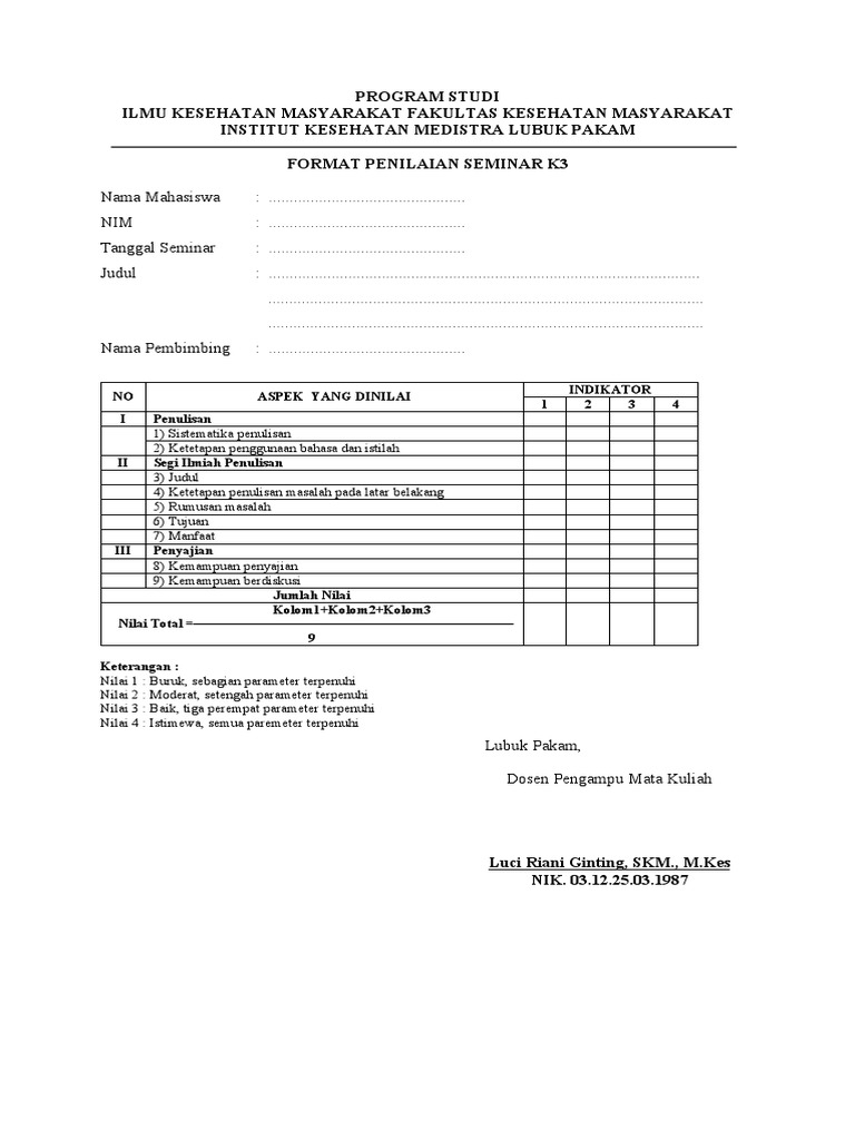 2. FORMAT PENILAIAN MK SEMINAR K3 | PDF