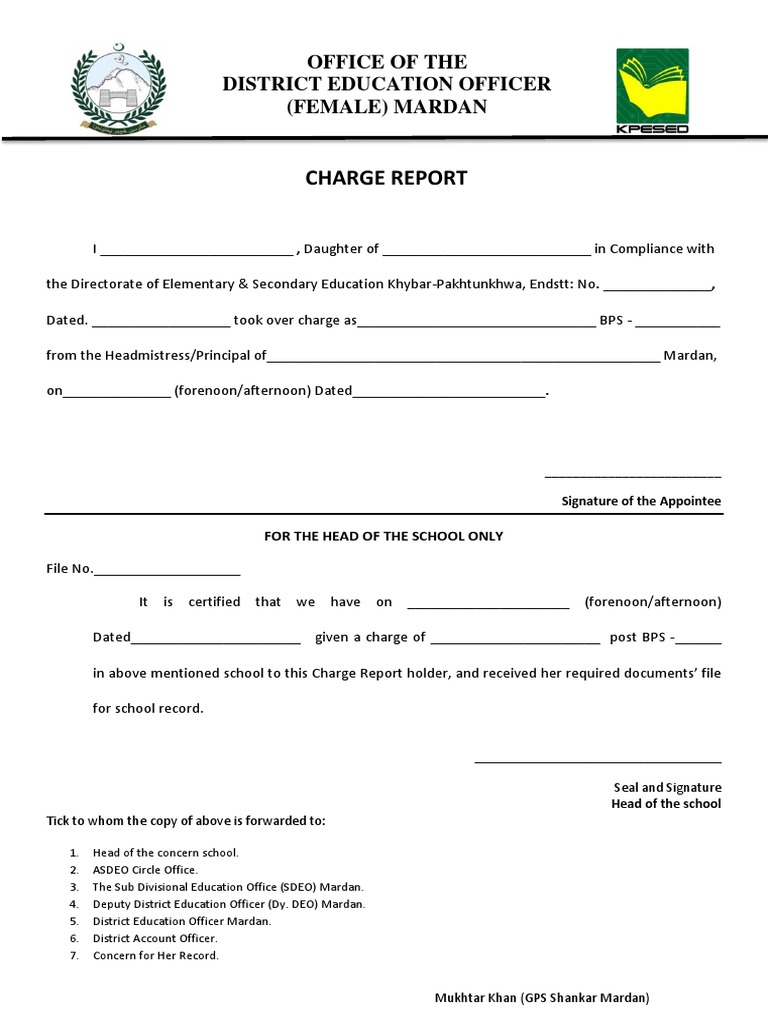 Charge Report for Gazetted Officers | PDF