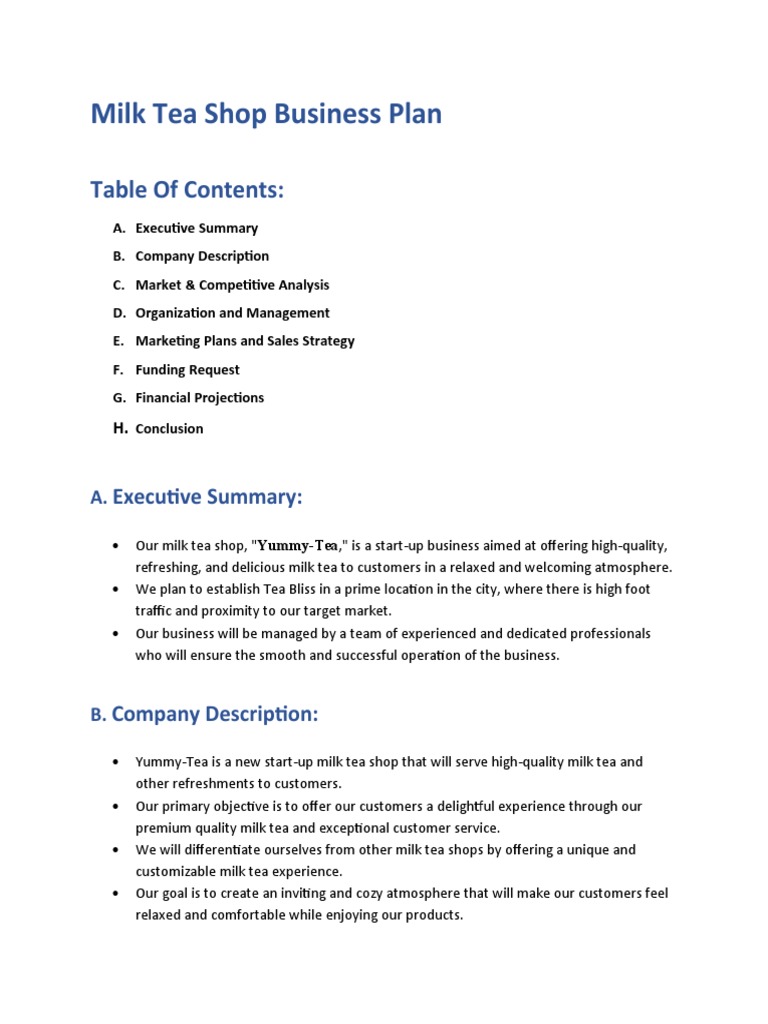 Milk Tea Shop Business Plan | PDF | Marketing | Sales