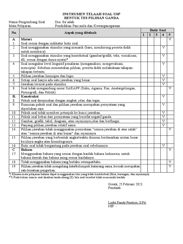 Telaah Format Soal USP PPKn | PDF