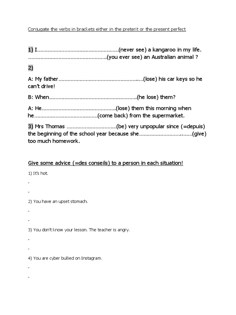 Ex Preterit Present Perfect | PDF