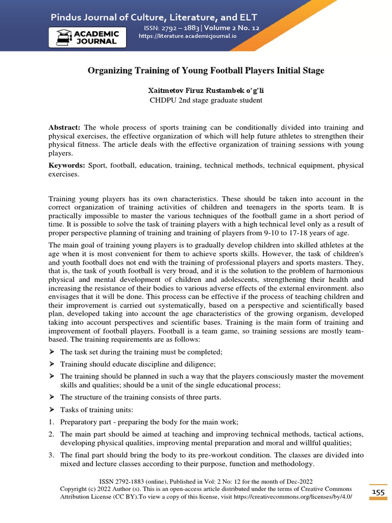 Organizing Training of Young Football Players Initial Stage | PDF ...