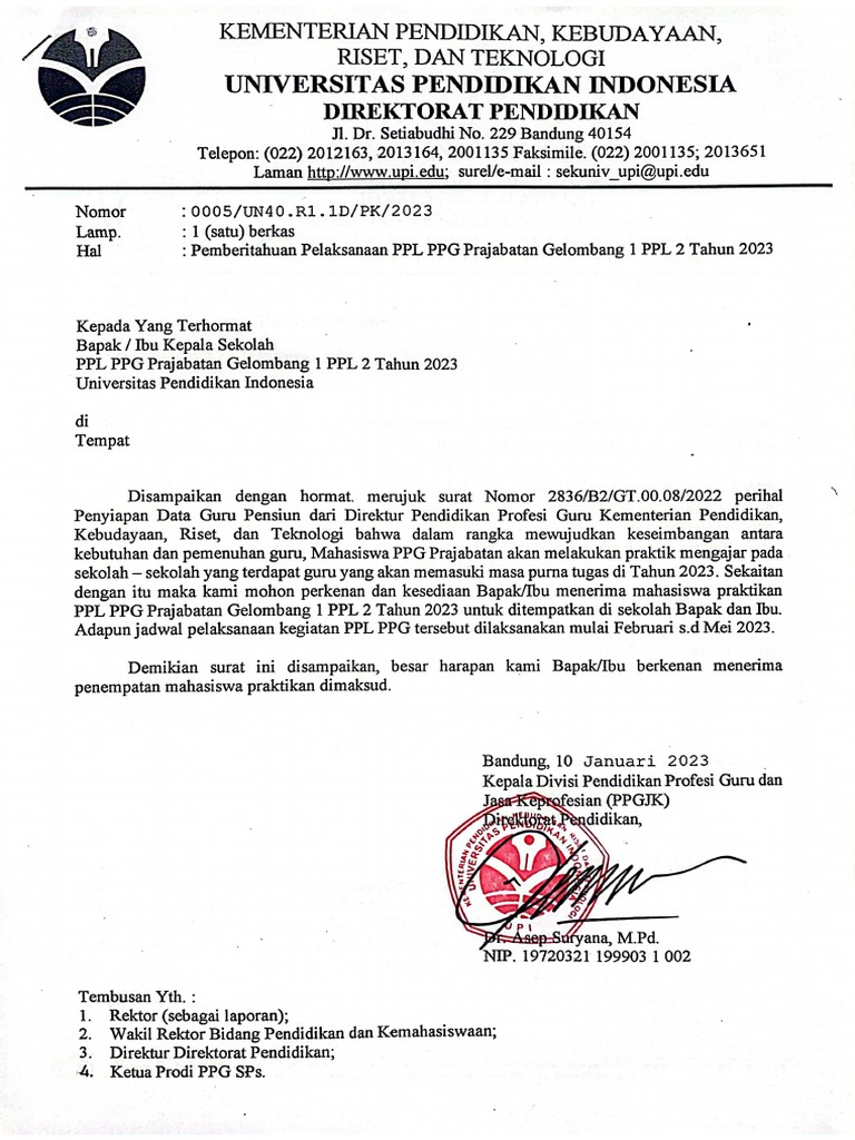 Surat pengantar PPL 2 | PDF