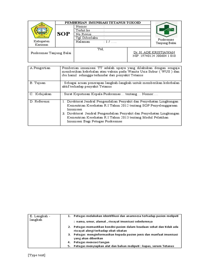 SOP imunisasi TT (Autosaved) | PDF