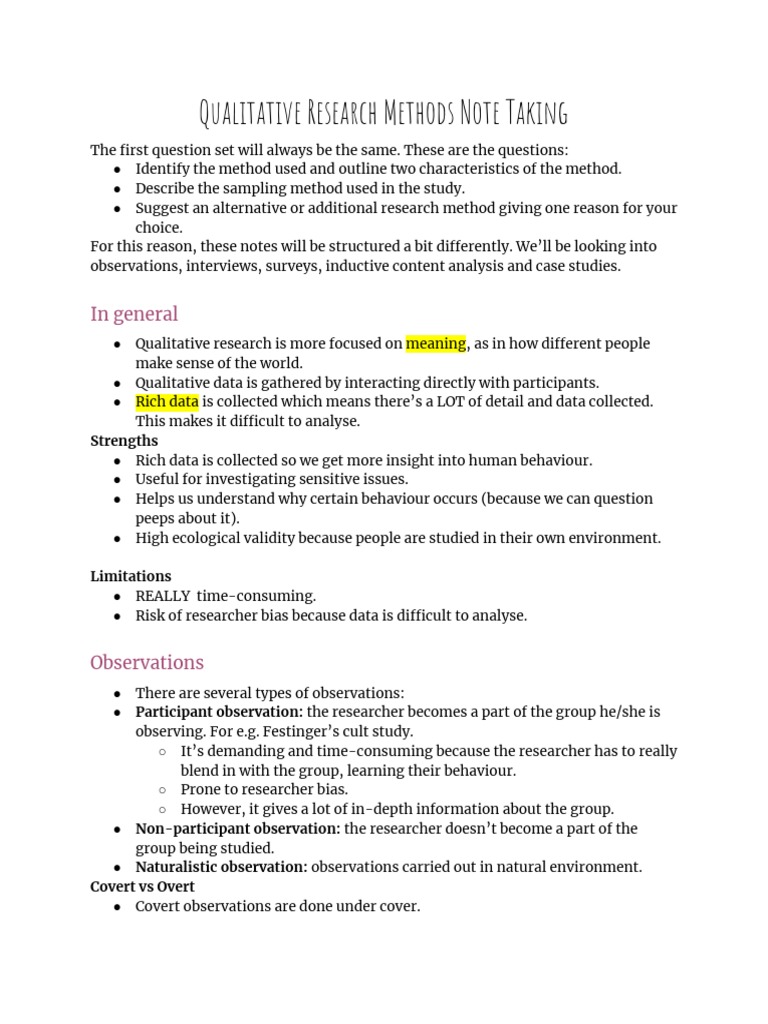 Qualitative Research Methods Note Taking | PDF | Qualitative Research ...