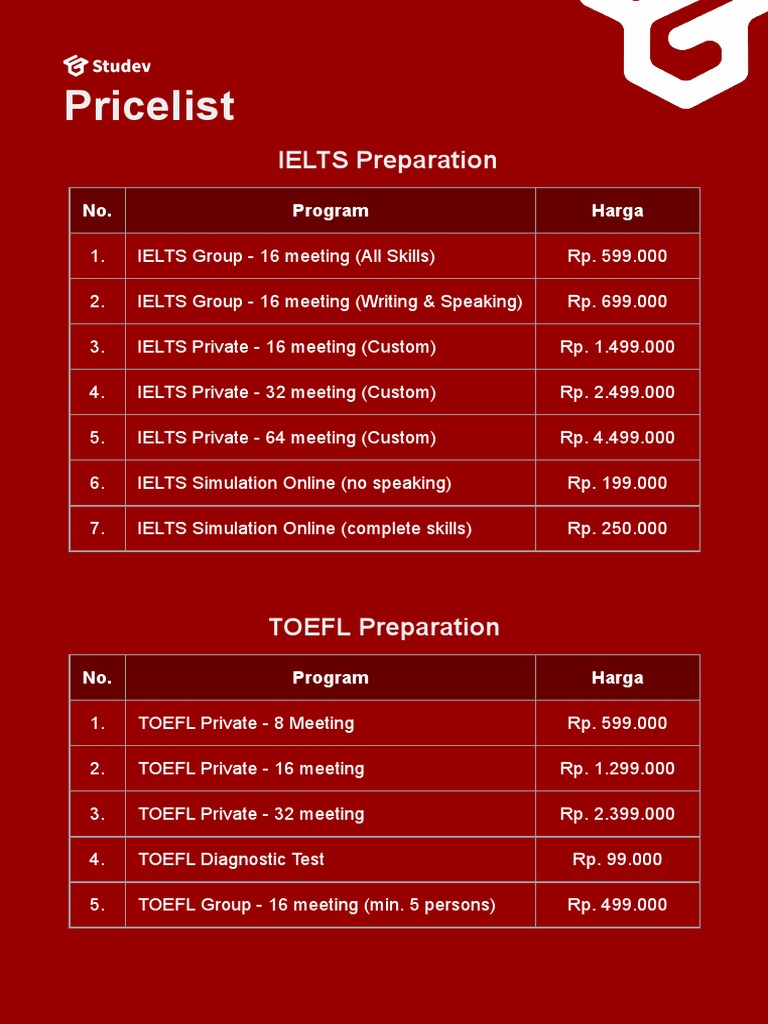 IELTS & TOEFL Prep Pricing Guide | PDF