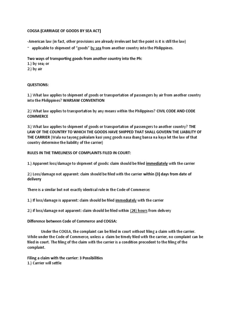 Cogsa and Warsaw | Download Free PDF | Insurance | Subrogation