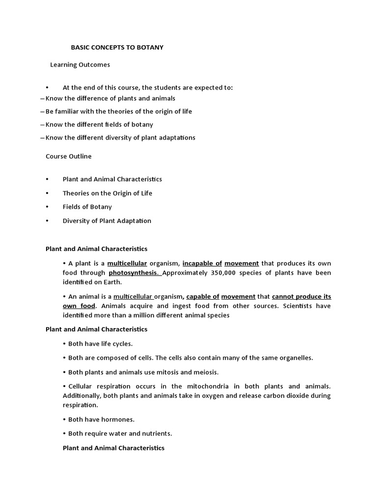 Basic Concepts To Botany | PDF | Plants | Organisms