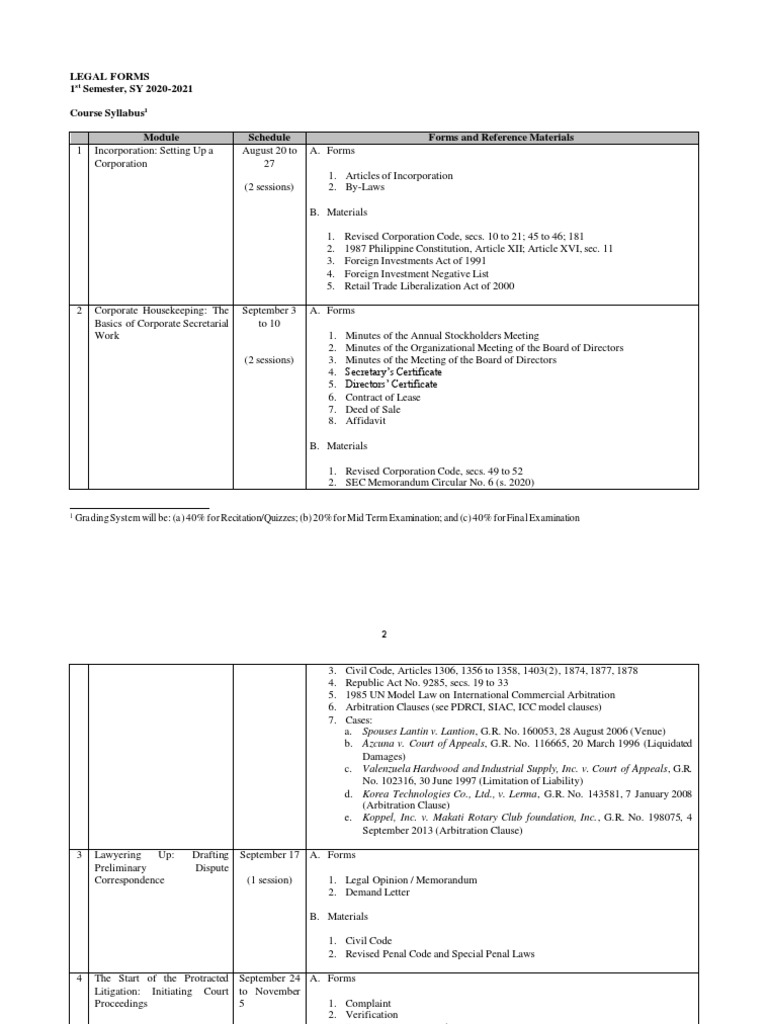 Legal Forms Syllabus SY2020 2021 PDF | Download Free PDF | Arbitration ...