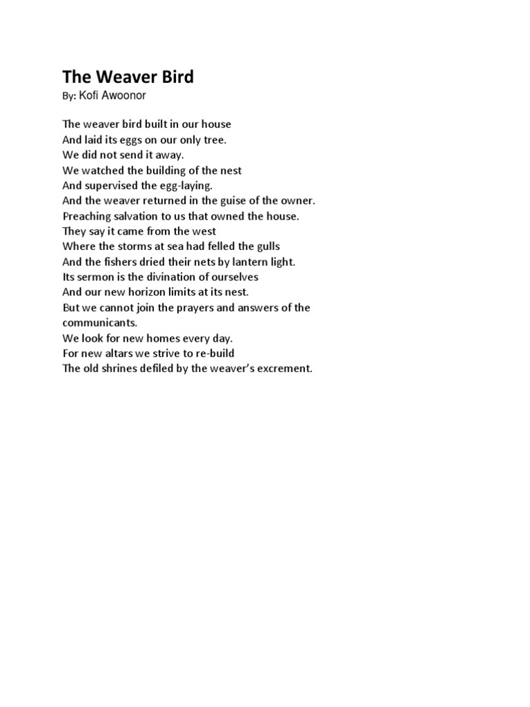 Analysis of "The Weaver Bird" Poem | PDF | Social Science | Home & Garden