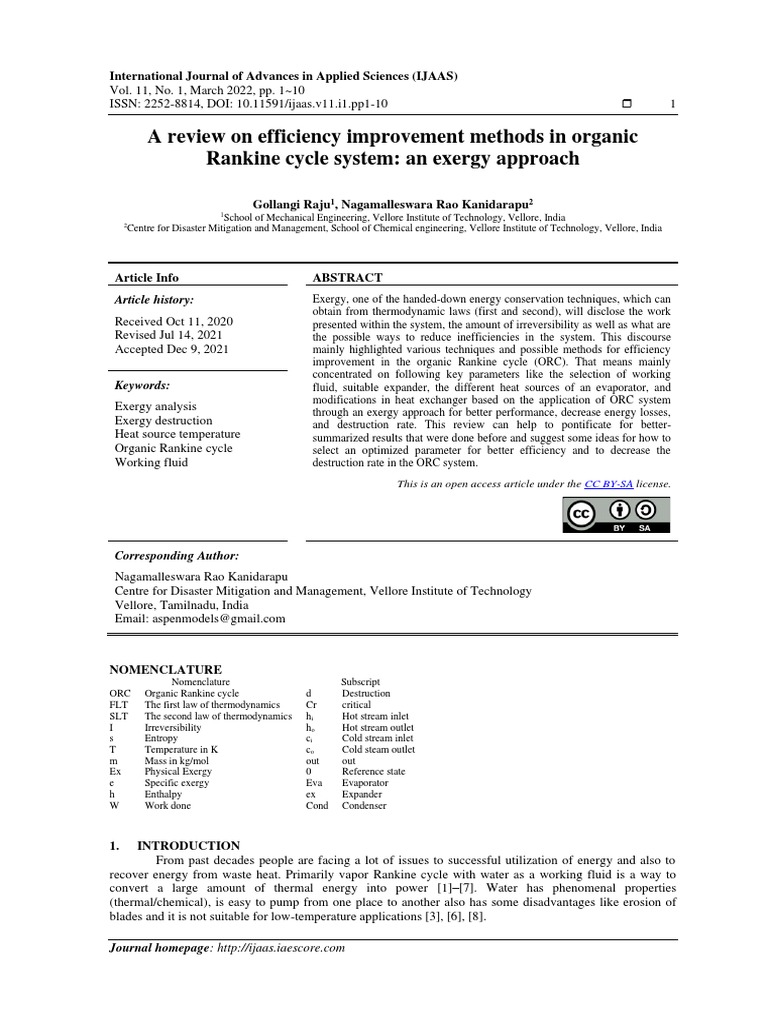 A Review On Efficiency Improvement Methods in Organic Rankine Cycle ... A Review On Efficiency Improvement Methods in Organic Rankine Cycle ...