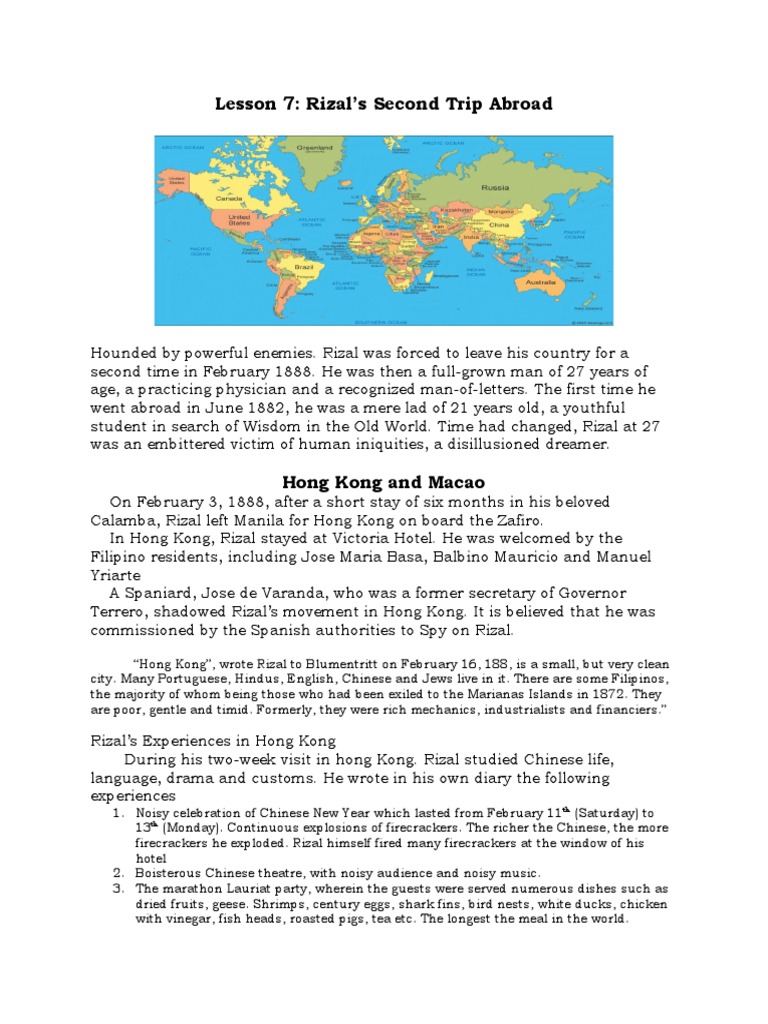 Lesson 7 Rizal's Second Trip Abroad and Second Homecoming | PDF ... Lesson 7 Rizal's Second Trip Abroad and Second Homecoming | PDF ...