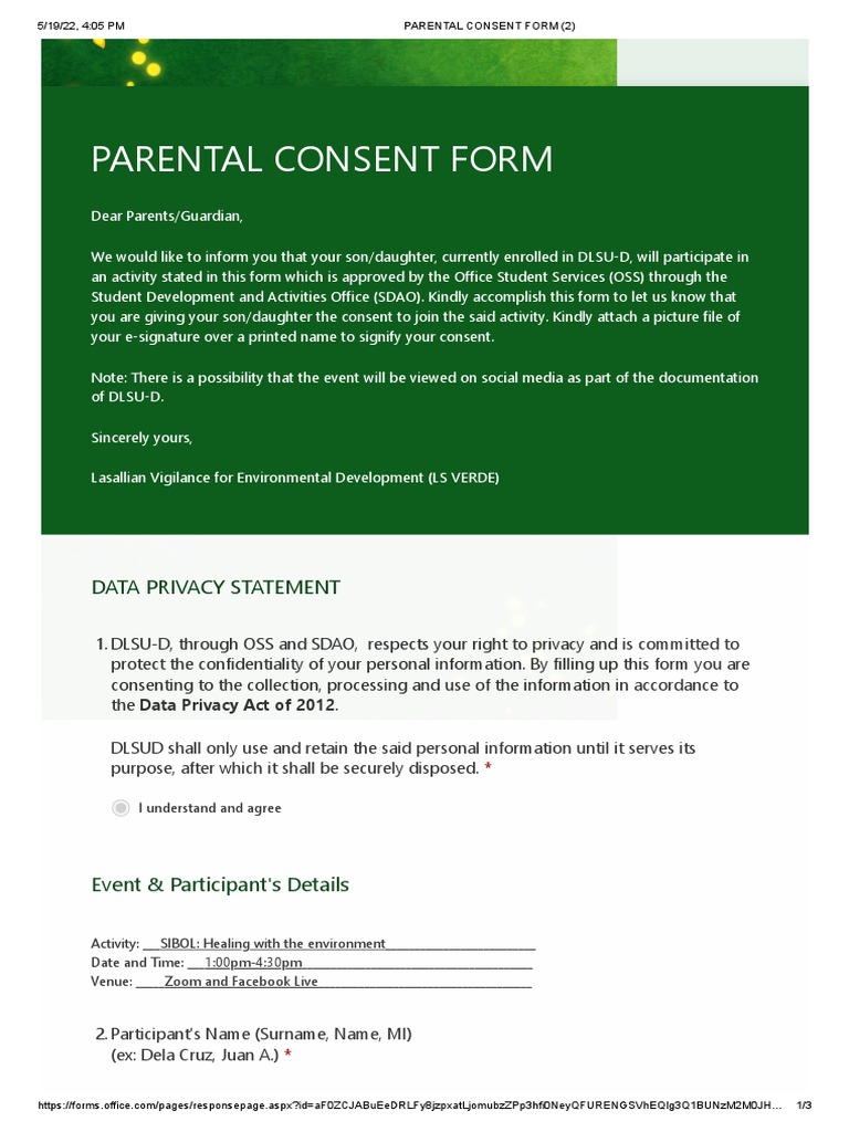 Parental Consent Form | PDF | Privacy | Computing