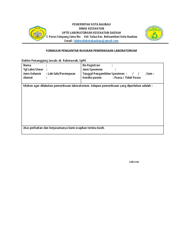 Form Pemeriksaan Rujukan Labkesda | PDF