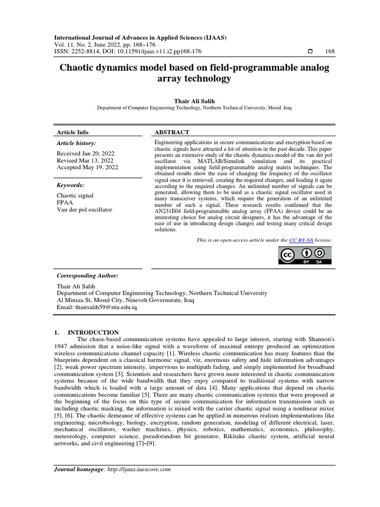 Chaotic Dynamics Model Based On Field Programmable Analog Array Technology Pdf Chaos Theory