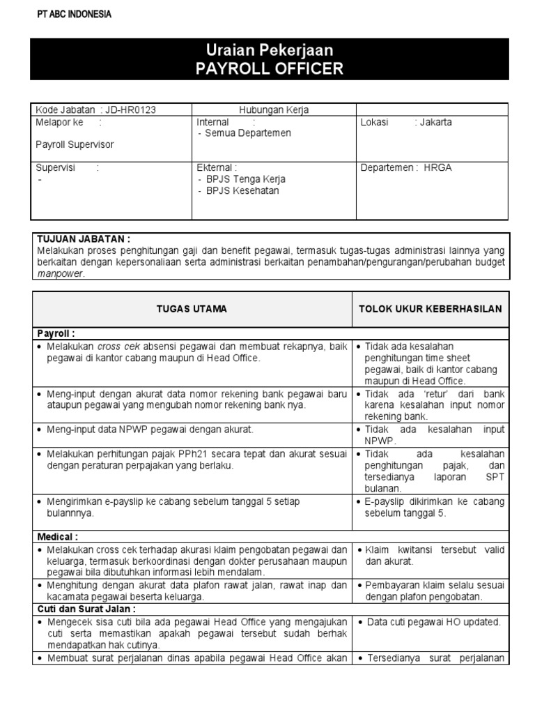 Deskripsi Tugas Payroll Officer | PDF