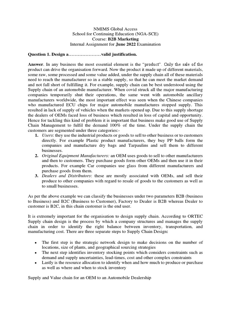 B2B Assignment | PDF | Customer Relationship Management | Marketing