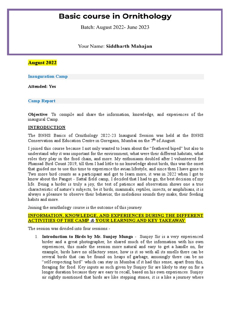 Learning Experiences and Insights from the BNHS Basics of Ornithology 2022-23 Inaugural Camp ...