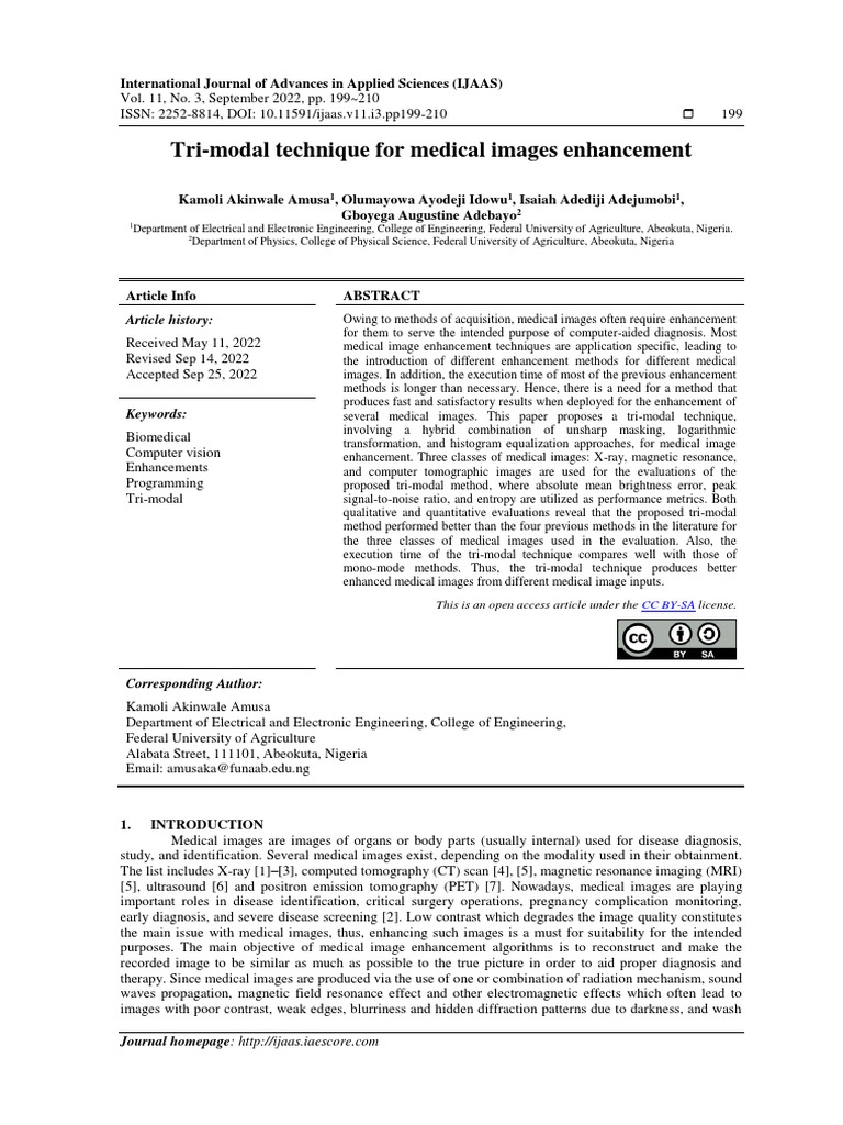 Tri-Modal Technique For Medical Images Enhancement | PDF | Medical ...