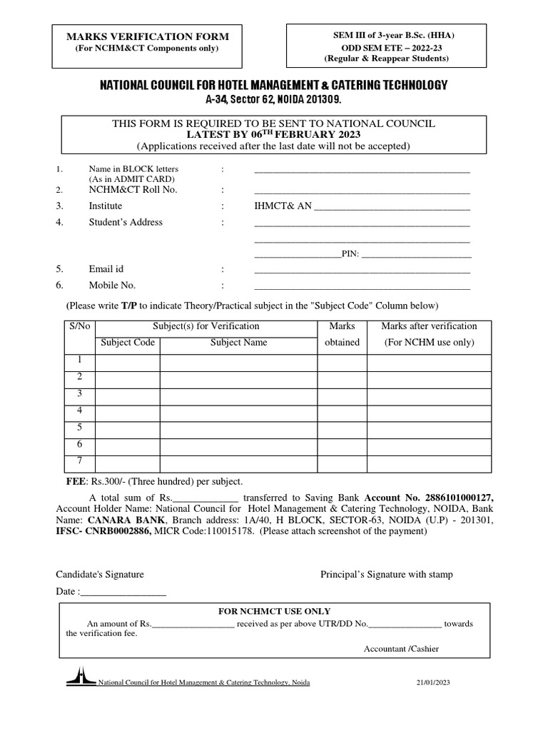 Marks Verification Form SEM 3 (Regular and Reappear) - 2022-23 | PDF ... Marks Verification Form SEM 3 (Regular and Reappear) - 2022-23 | PDF ...