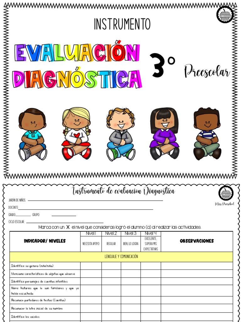 Instrumento de Evaluación Diagnostico 3ro Preescolar | PDF | Educación ...