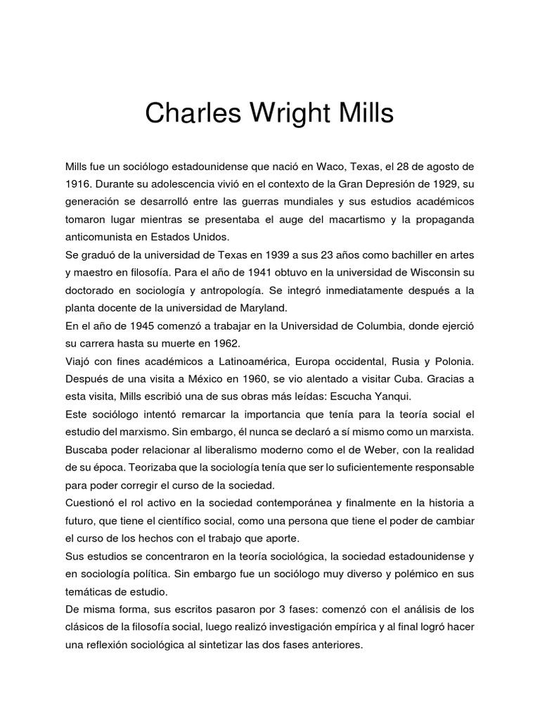 Aportes de Wright Mills a la Sociología | PDF | Sociología | Sociedad