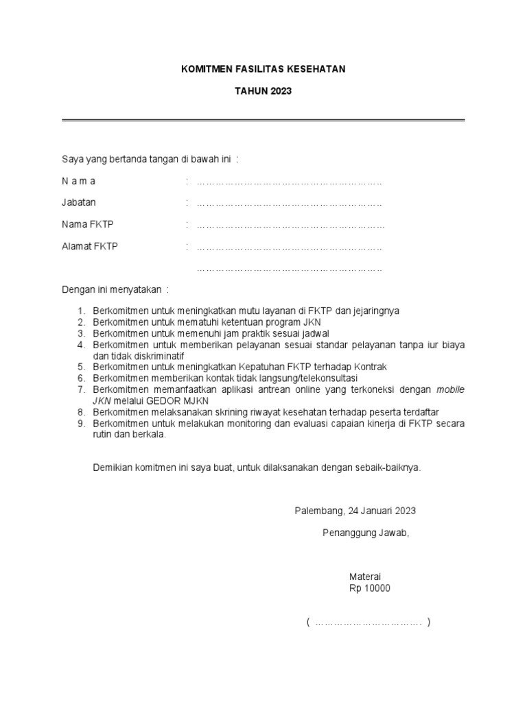 Lembar Komitmen FKTP 2023 | PDF | Pengelolaan Keuangan & Uang
