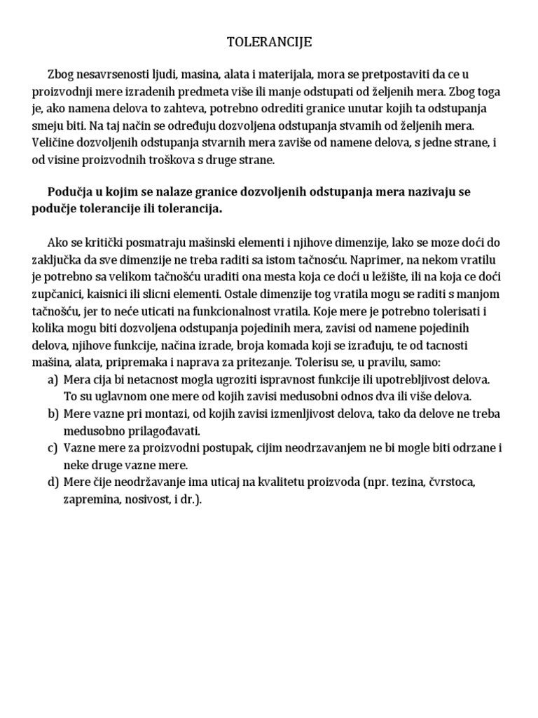 TOLERANCIJE Skripta | PDF
