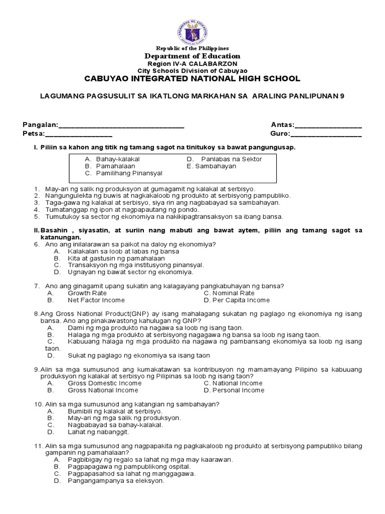 q3 Summative Test AP 9 - Final | PDF