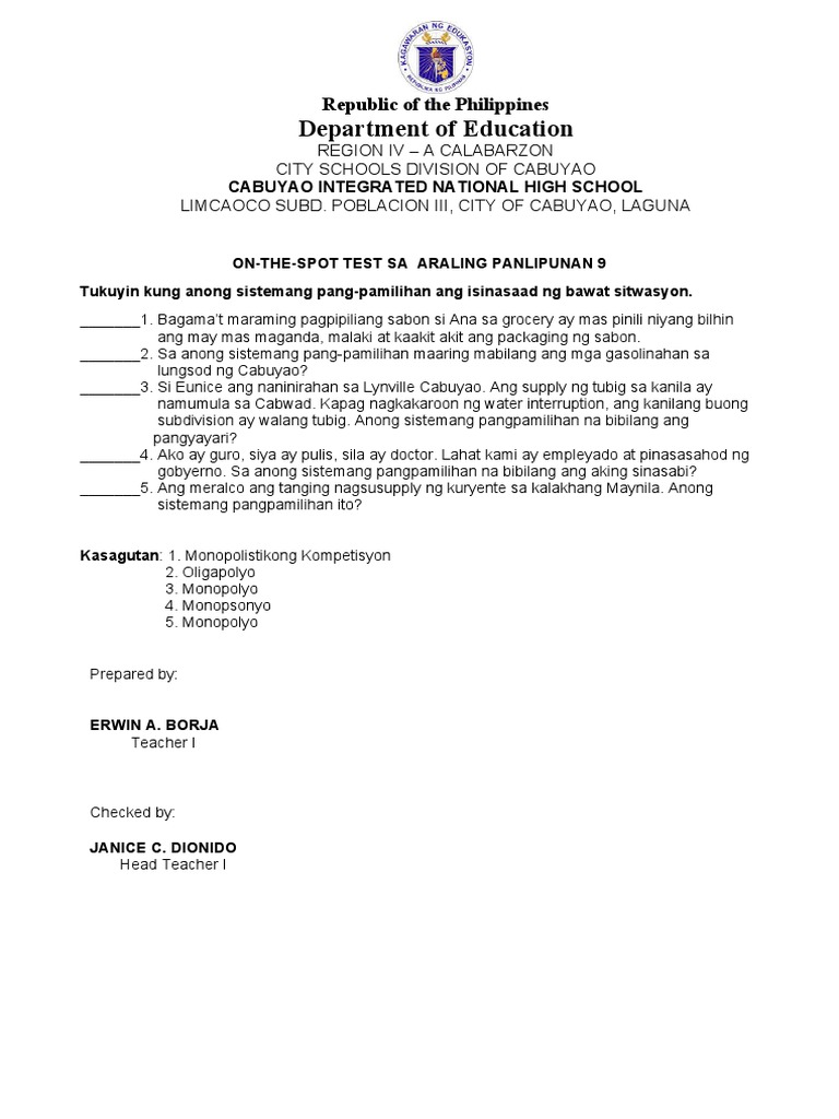 On The Spot Test | PDF