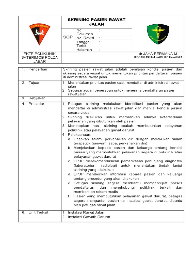 Sop Skrining Pasien | PDF | Sains & Matematika