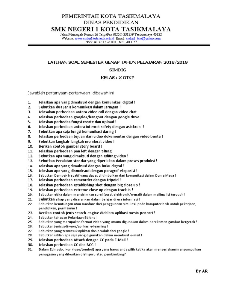 Latihan Soal Semester Genap X Simdig | PDF | Seni | Komputer
