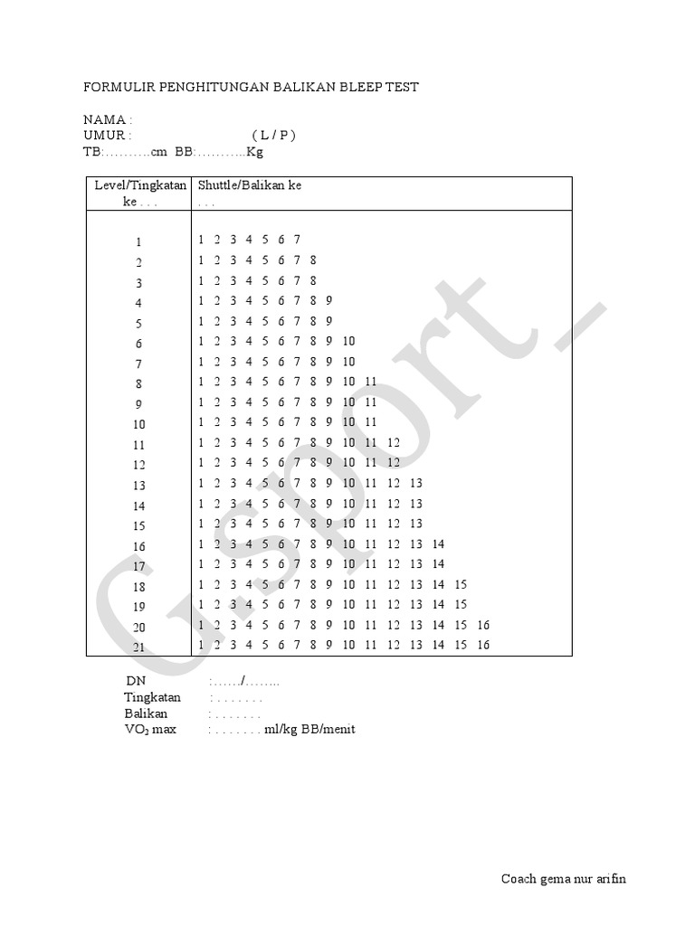 Formulir Bleep Test | PDF
