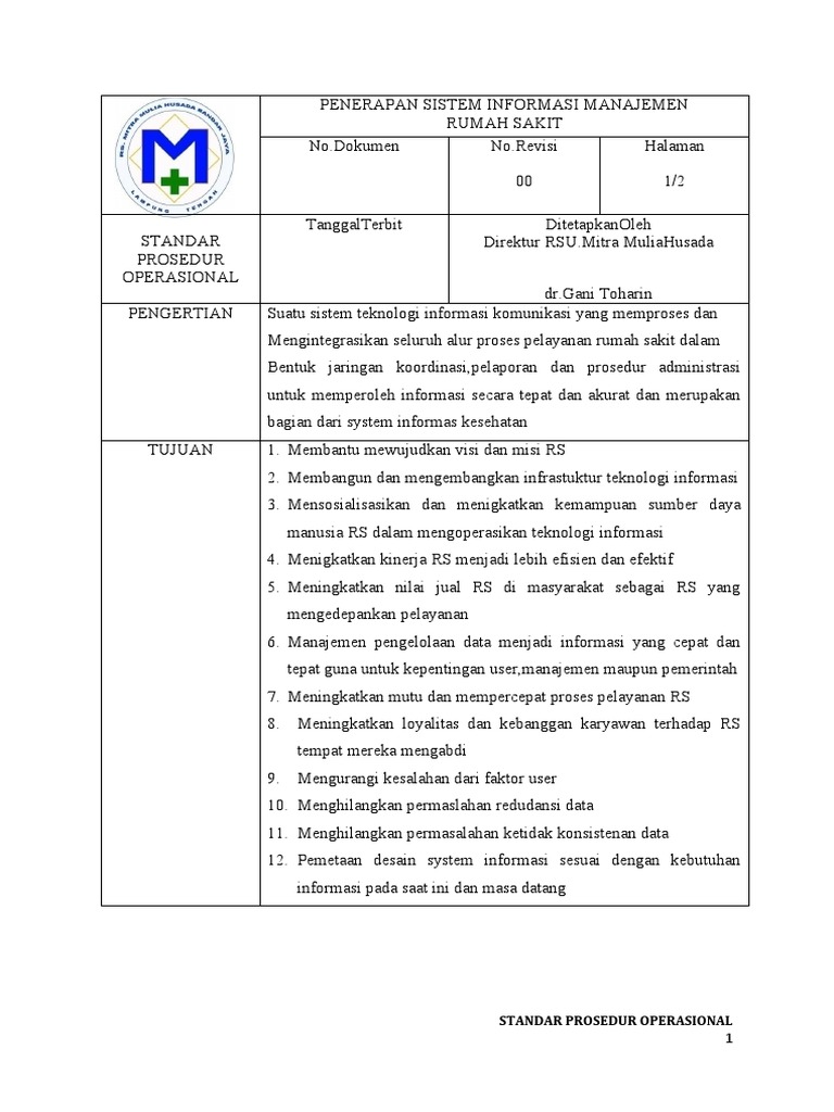 SPO PENERAPAN SIMRS | PDF