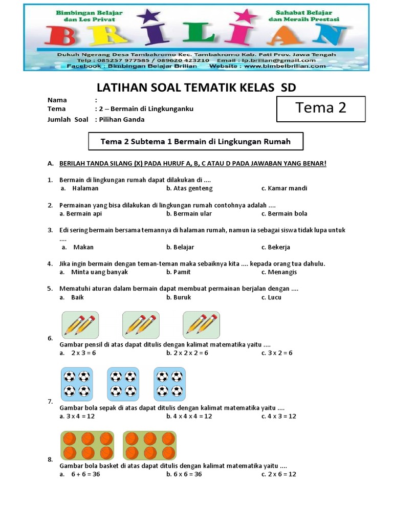 Soal Pilihan Ganda Kelas 2 SD Tema 2 Bermain Di Lingkunganku | PDF