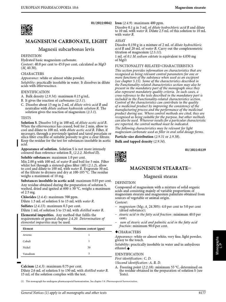 Magnesium Stearate Monograph Overview | PDF | Solubility | Thin Layer ...