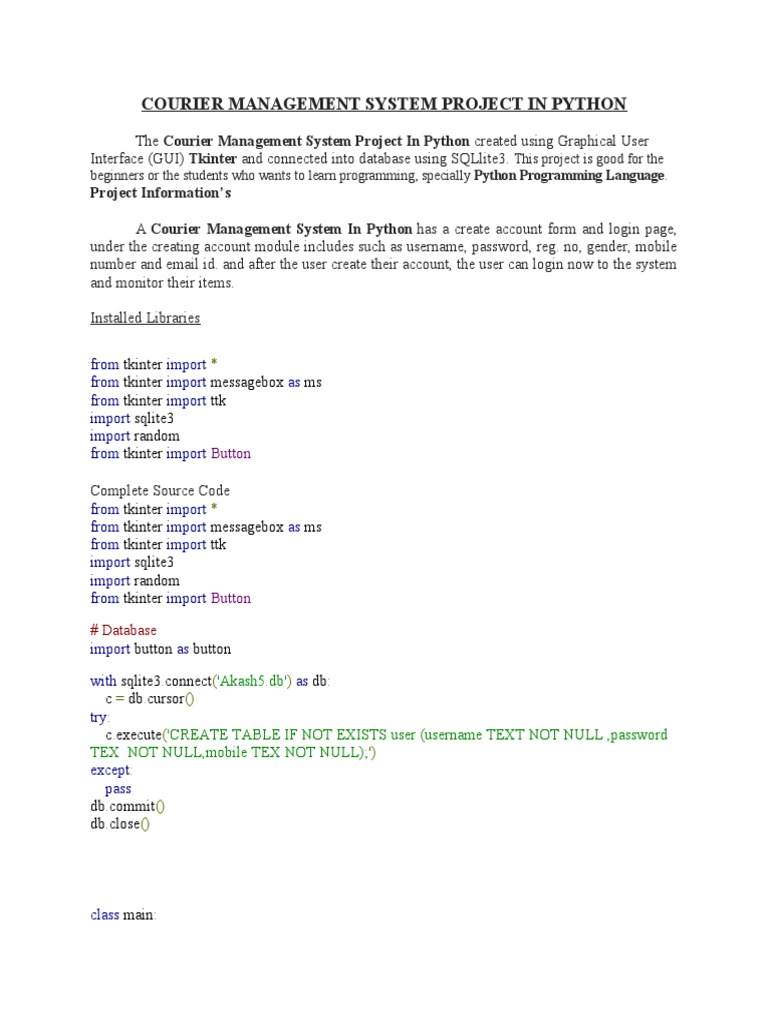 Courier Management System Project in Python | PDF | User (Computing) | Graphical User Interfaces
