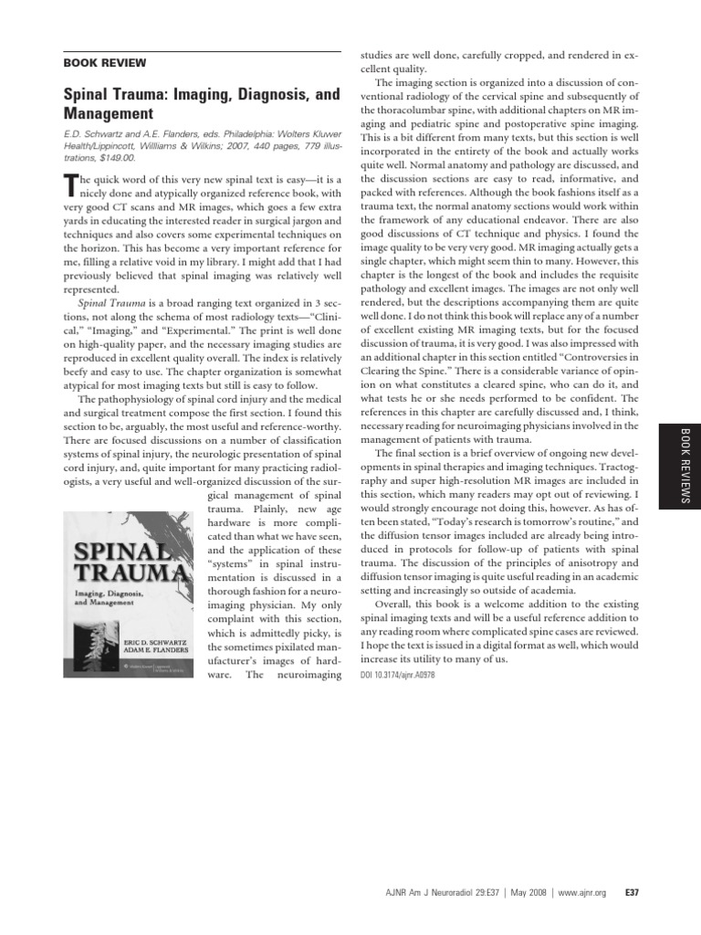 Spinal Trauma, Imaging, Diagnosis and Management PDF | PDF | Spinal ...