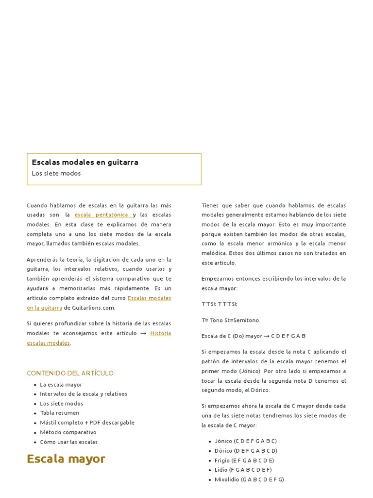 Escalas Modales en Guitarra: Guía Completa | PDF | Escala (música ...