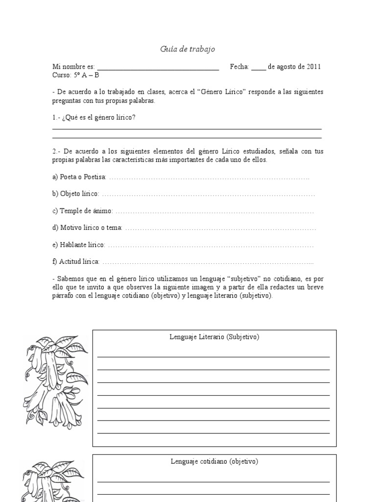 Actividades del Género Lírico para 5º Básico | PDF