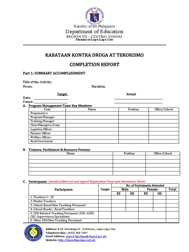 Completion Report Sample | PDF