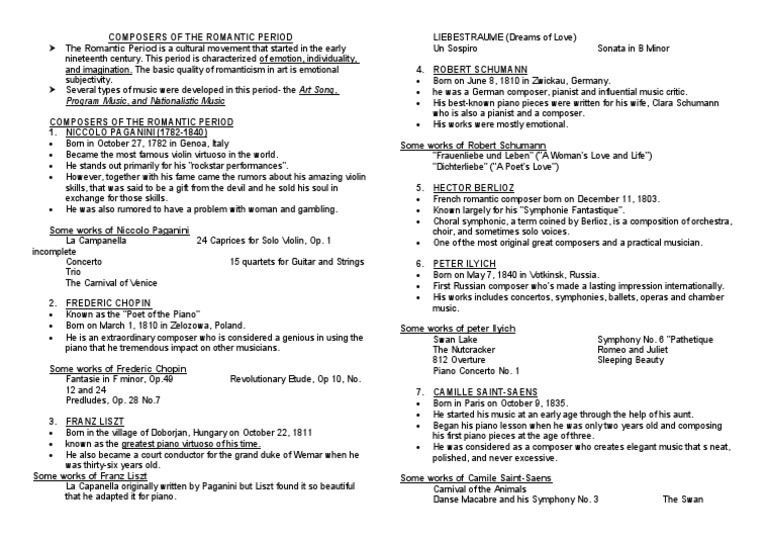 Composers of the Romantic Period: An Overview of Key Figures and Their ...